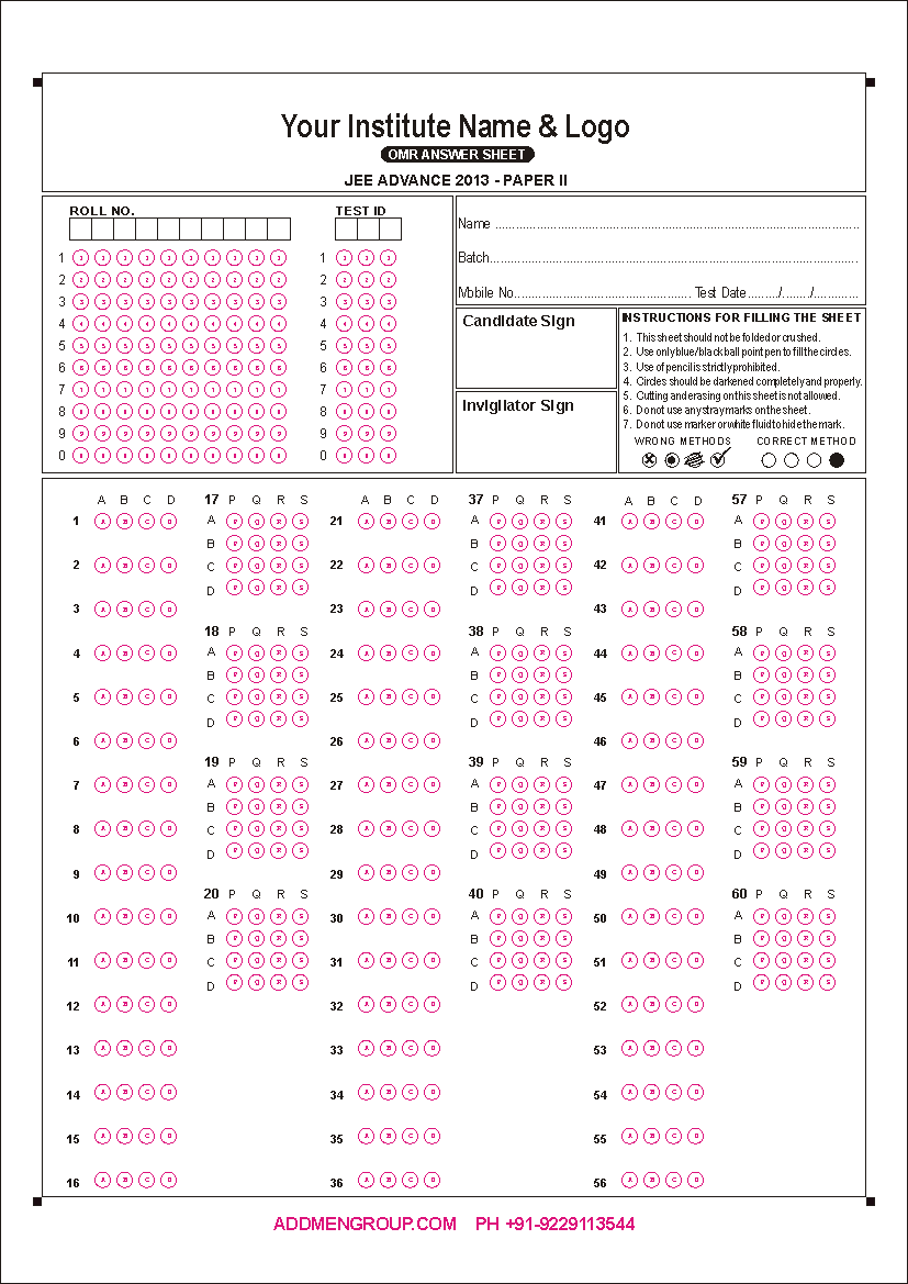 IIT JEE OMR Sheet 2013 Pattern IIT JEE OMR Sheet 2013 Pattern