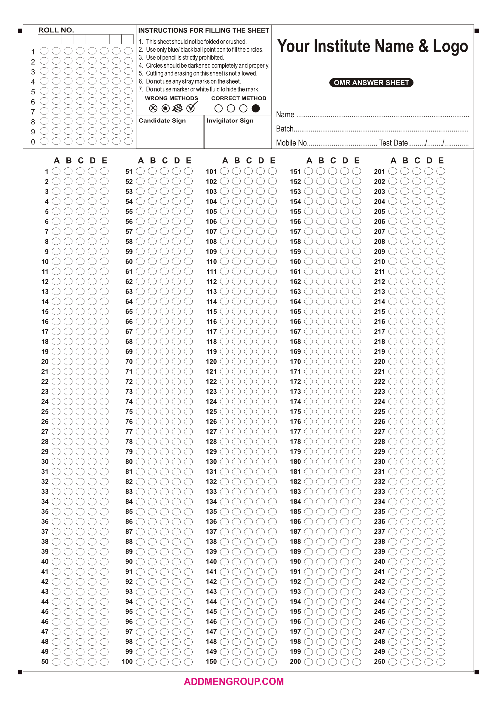 Cpt Answer Sheet Format Designsbynl