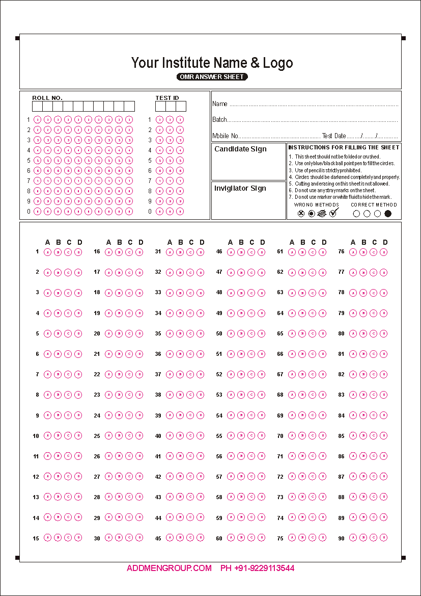 90 Question OMR Sheet Sample 90 Question OMR Sheet Sample